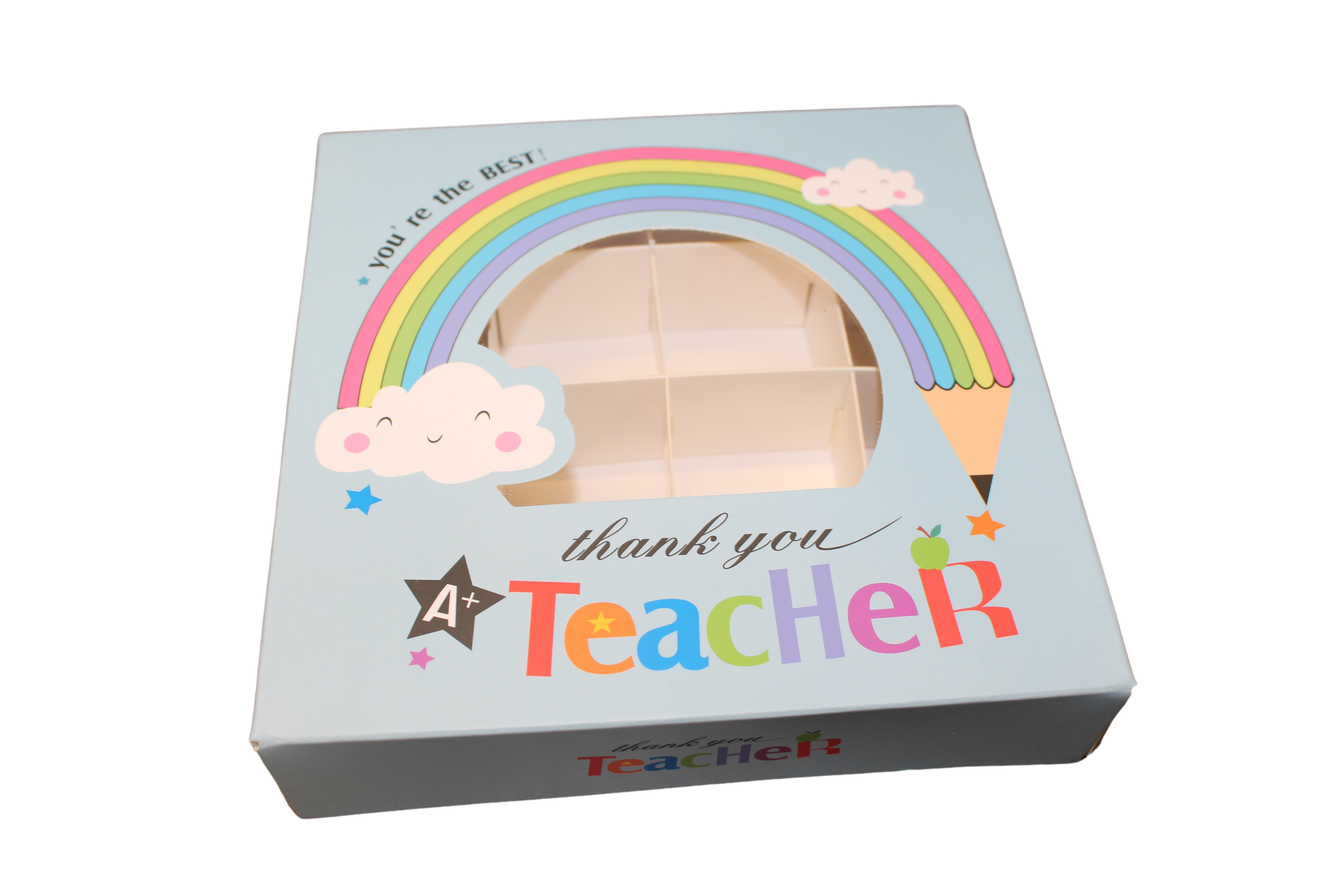 Baby Blue Rainbow Thank You Teacher Section Box With Window - 15x15x3 ...