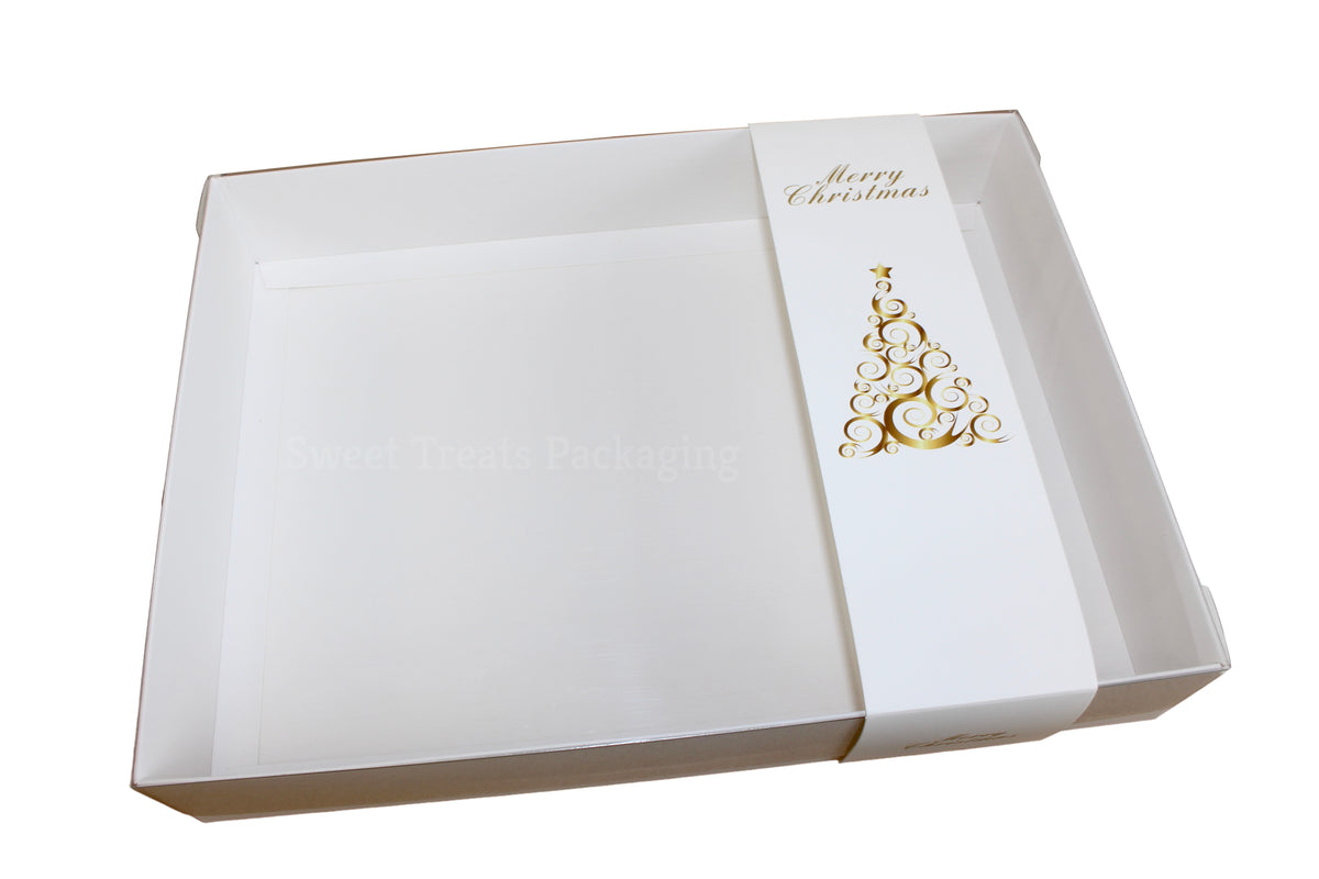 Clear lid White box with Christmas Tree sleeve - 30 x 22 x 5cm – Sweet ...