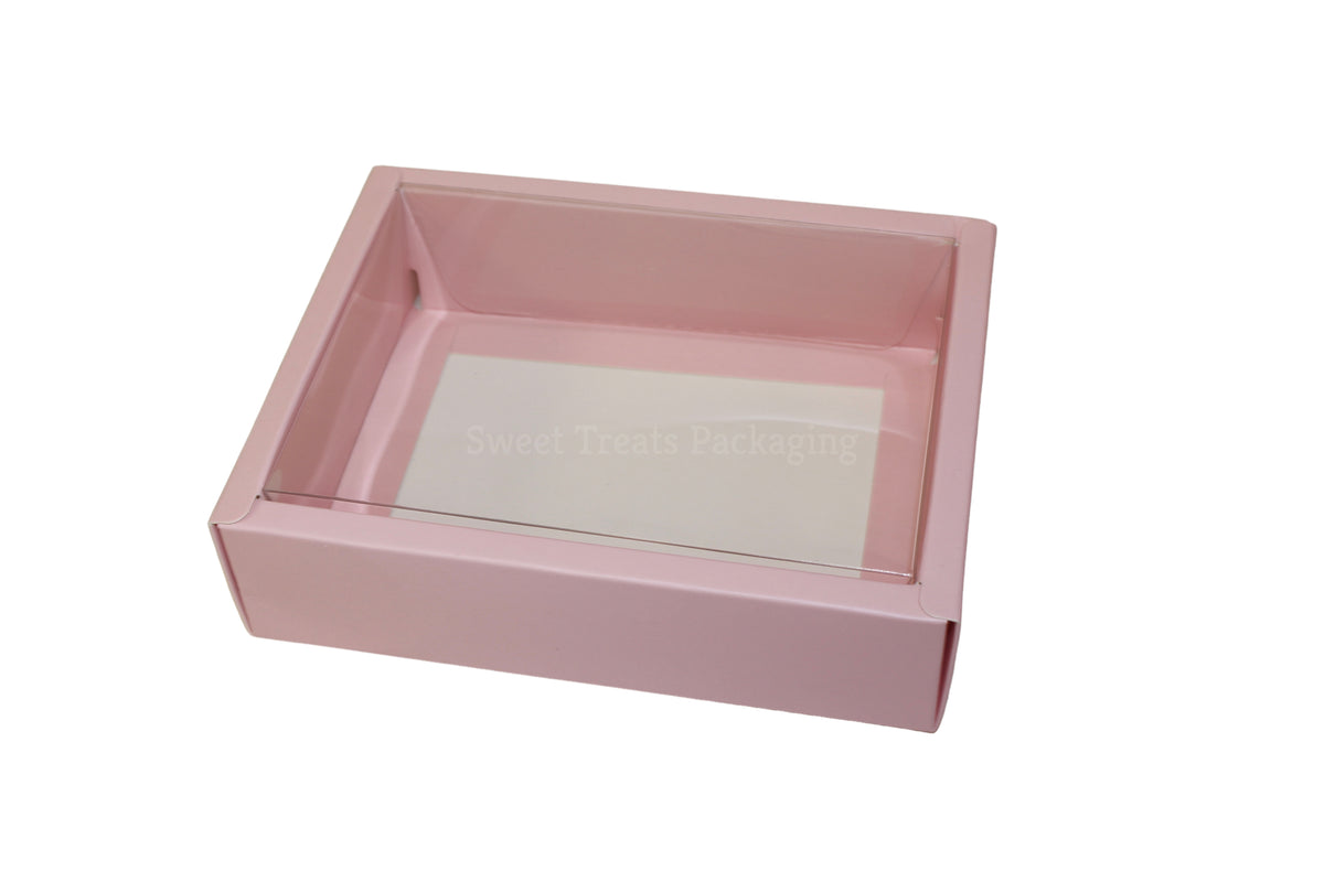 Clear Lid Pink Border Box - 12x9x3.5cm – Sweet Treats Packaging