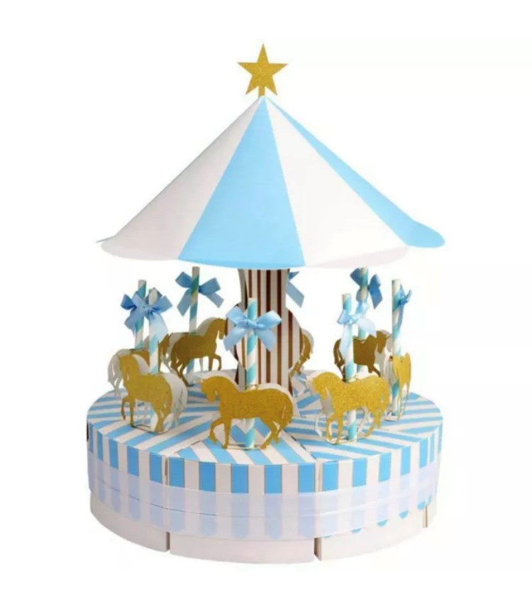 Blue carousel with fillable boxes – Sweet Treats Packaging