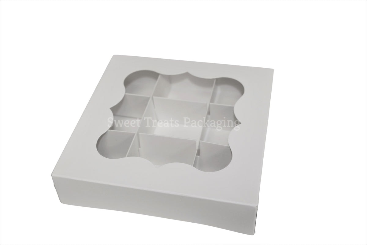 White Shaped Window Boxes With Inserts 15x15x3.5cm – Sweet Treats Packaging
